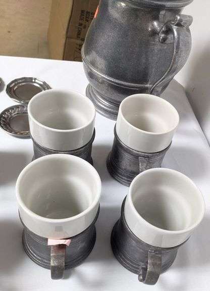 Pewter tavern set with RWP Mugs & unmarked Pitcher 13 pieces - Metzger ...