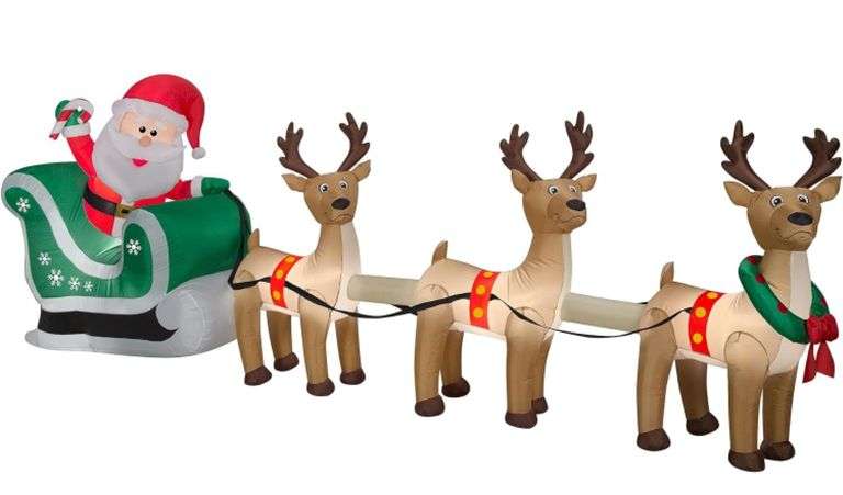 11ft Giant Lighted Christmas Inflatables Santa Claus on Sleigh with 3 ...