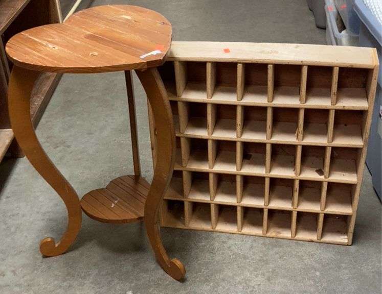 Wood heart side table 20” tall & wood cubby organizer shelf 17.5”x17.5 ...