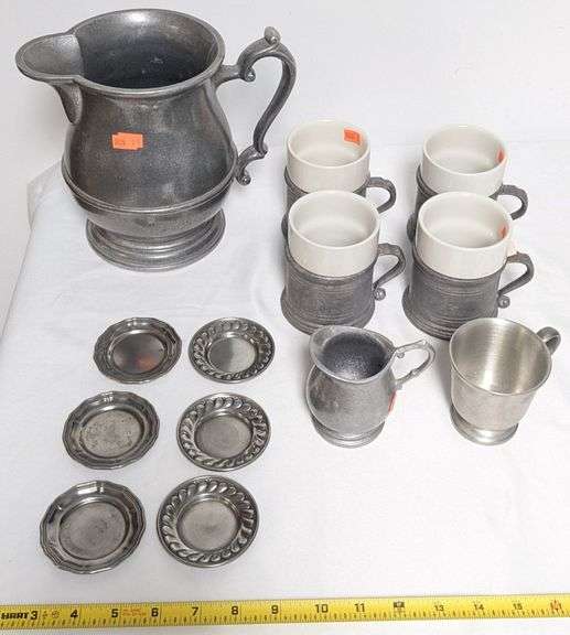 Pewter tavern set with RWP Mugs & unmarked Pitcher 13 pieces - Metzger ...