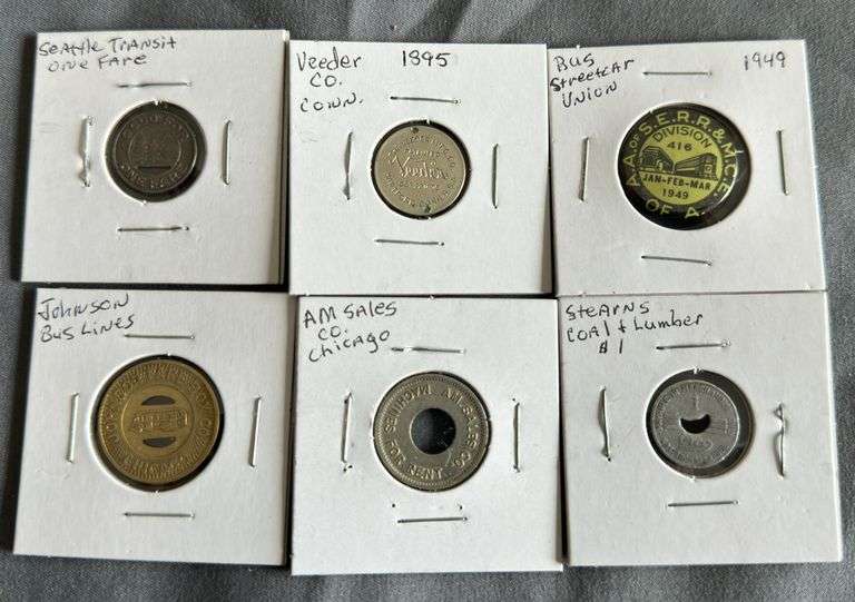 Seattle Transit One Fare Token - 1895 Veeder Co. Conn. Token - 1949 Bus ...