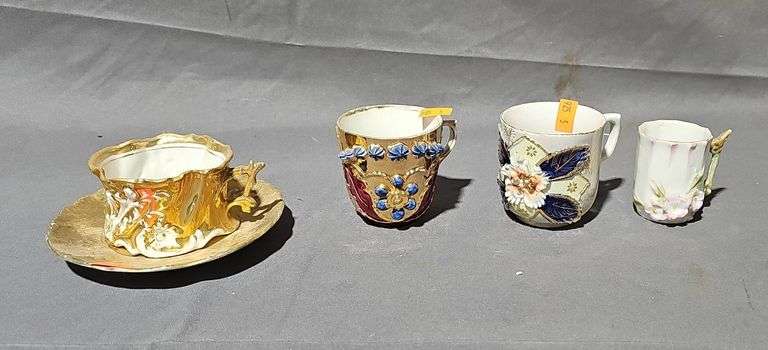 Porcelain White with Gold Gilt Cup and Saucer 2.5" H, German Lusterware ...