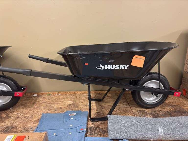 Husky 6 cu. ft. Steel Wheelbarrow with Flat Free Tire, has scratches on ...