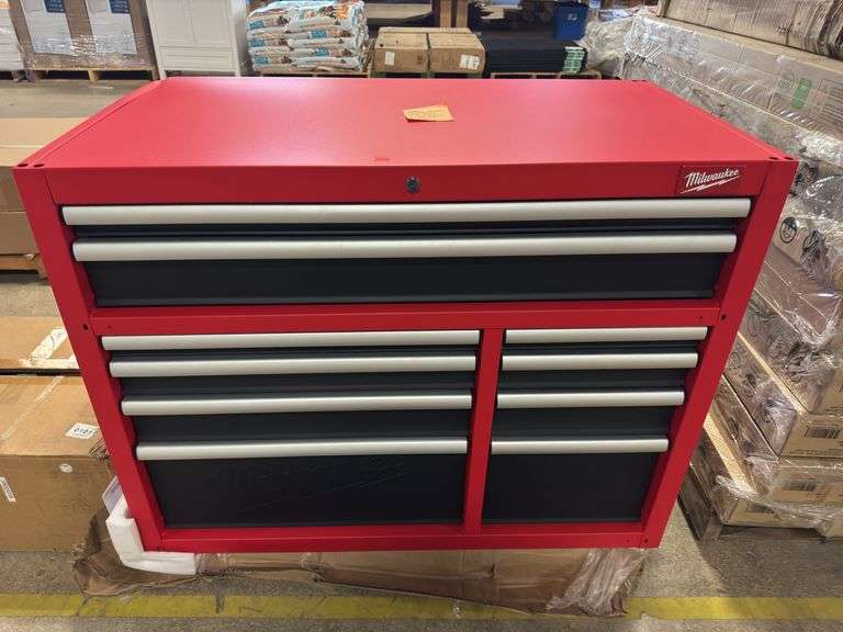 Milwaukee 10 draw tool box 40”x22” has dent in back left corner ...