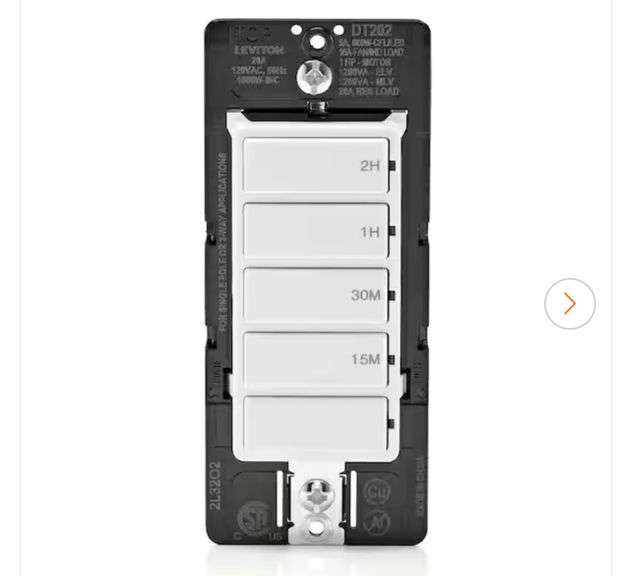 Leviton Decora 20 Amp 2-Hour Indoor In-Wall Countdown Timer Switch, 1 ...