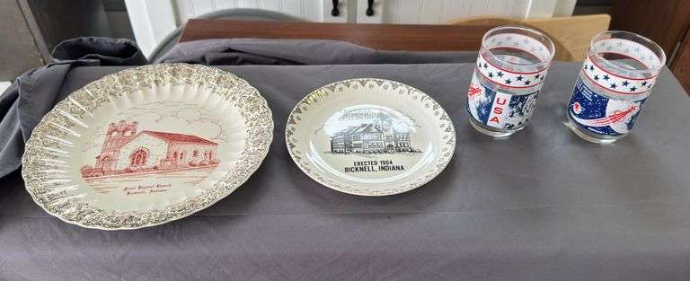 Glass Apollo 14 cups, decorative plates - Metzger Property Services, LLC