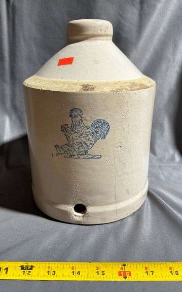 Antique Stoneware Crock Chicken Rooster Water Fountain Trough - Metzger ...
