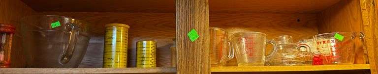 Measuring cups, Pyrex Large Batter Bowl, Juicer, misc. contents as ...