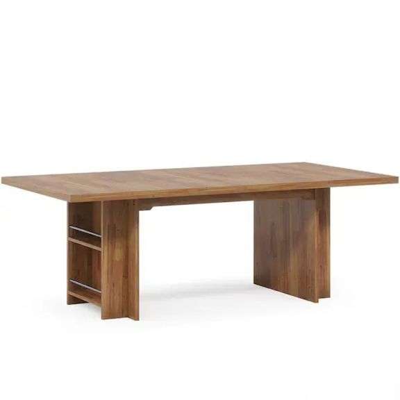 Halseey 63 in. Rectangular Light Brown Computer Desk with Storage ...