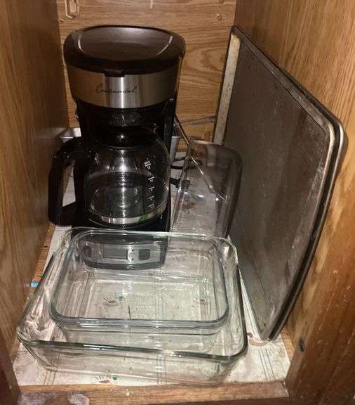 Continental coffee maker, glass baking dishes, cookie sheets, misc ...