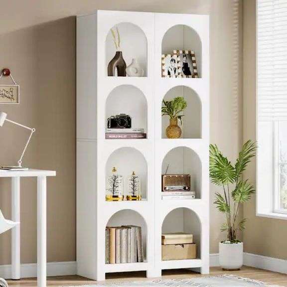 Frailey 67 in. Tall White Wood 4-Shelf Bookcase with Storage ...