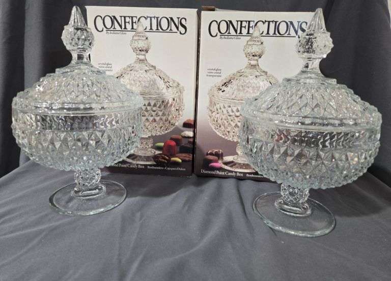 (2) Indiana glass confections crystal glass diamond point candy Dishes ...