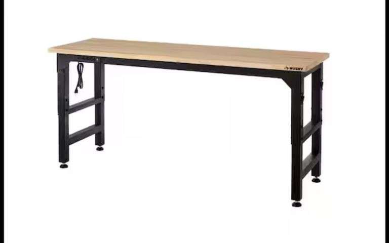 Husky 6 ft. Adjustable Height Solid Wood Top Workbench in Black for ...