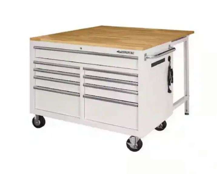 Husky Tool Storage 46 in. W Standard Duty Gloss White Mobile Workbench ...