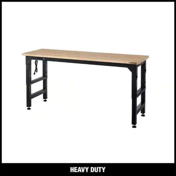 6 ft. Adjustable Height Solid Wood Top Workbench in Black for Heavy ...