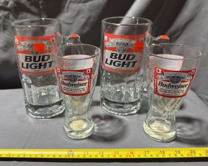 2 Glass Bud Light Mugs, 2 Glass Budweiser Cups - Metzger Property ...