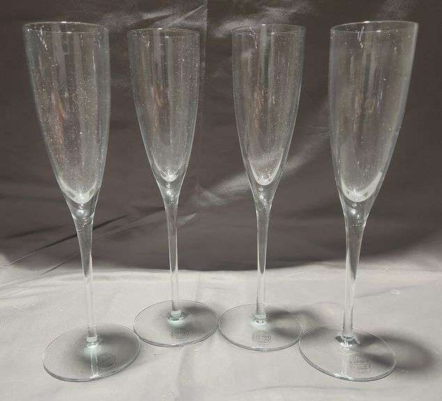 (4) Colony Hand Made Romania Clear Glass Flutes 9.5” - Metzger Property ...