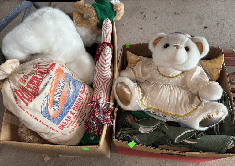 Stuffed animals, Roller Mills Roann Indiana flour sack, fabric ...