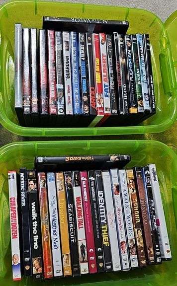 DVD movie assortment, (2) plastic storage totes with lids - Metzger ...