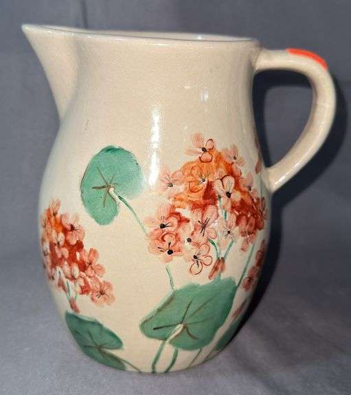 Ransbottom Roseville hand painted floral 1 qt pitcher, artist signed ...