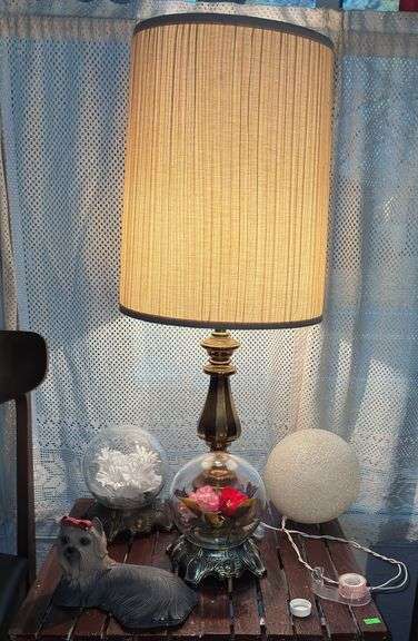 Wood folding table 18x20x20, Floral terrariums, brass lamp 30”, Yorkie ...