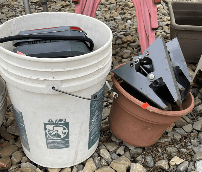 Bucket, large bolts, clamps, plastic planters - Metzger Property ...