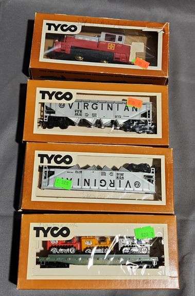 4- Tyco HO Scale Electric Trains including Diesel Switcher, Hopper Car ...