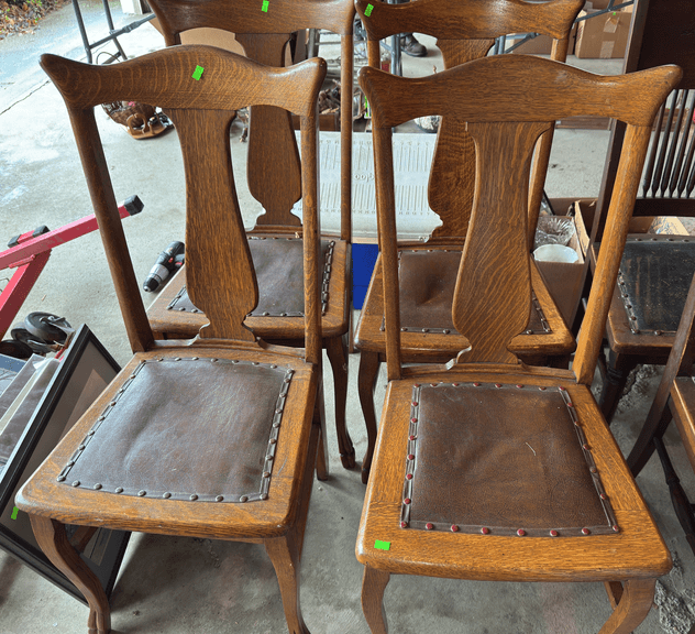 (4) Oak wood straight back dining chairs - Metzger Property Services, LLC