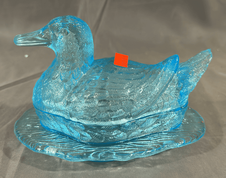 Light Blue Glass Duck Dish 6 1/2”L x 4 1/2”T - Metzger Property ...