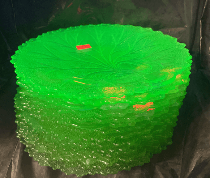 14 Uranium Glass Cabbage Style Plates 8.25" - Metzger Property Services ...