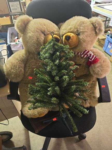 (2) Stuffed Christmas Bears and 20" Christmas Tree (chair not included ...