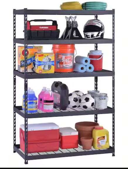 Husky 5-Shelf Steel Heavy-Duty Garage Storage Shelving Unit in Black ...