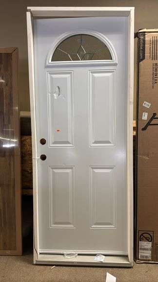 Exterior pre primed pre-hung door left hand 32”x80” has hole and frame ...