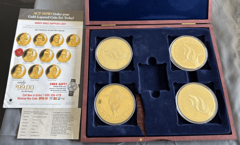 4 American Civil Rights Act Coins 24 KT Layered Gold in Case - Metzger ...