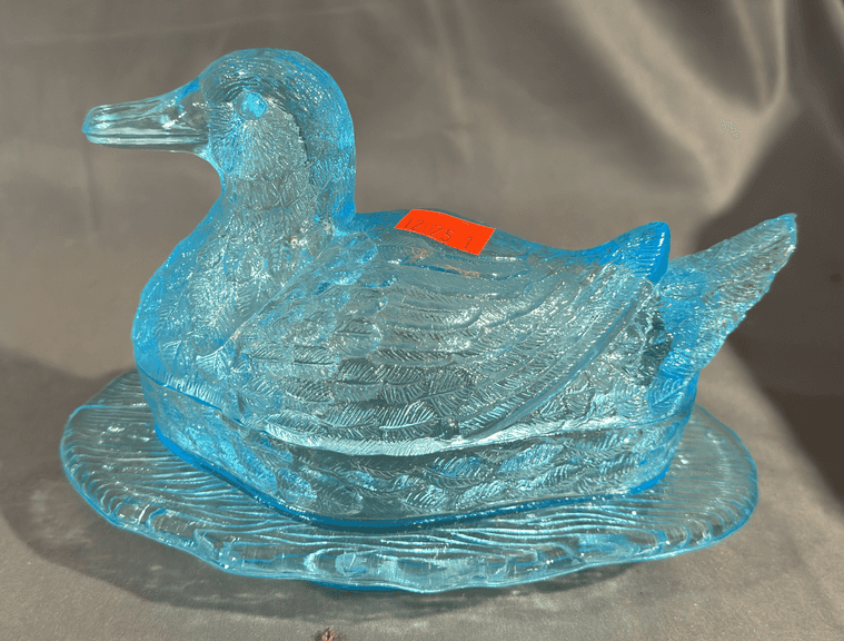 Light Blue Glass Duck Dish 6 1/2”L x 4 1/2”T - Metzger Property ...