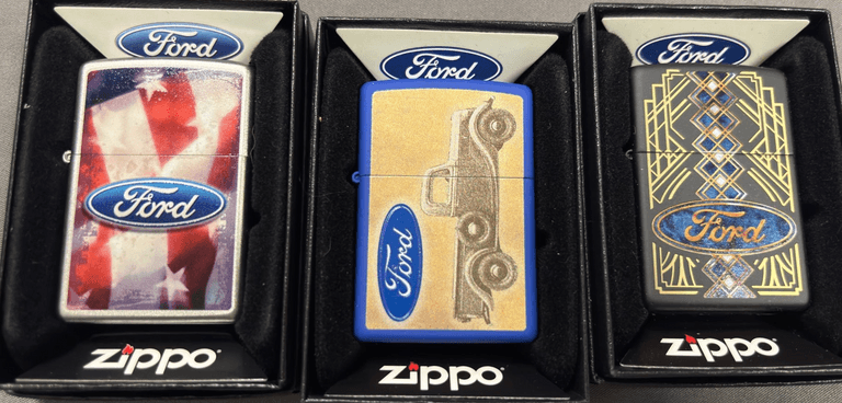 3- Zippo Collector Ford Lighters (seal not broken) - Metzger Property ...
