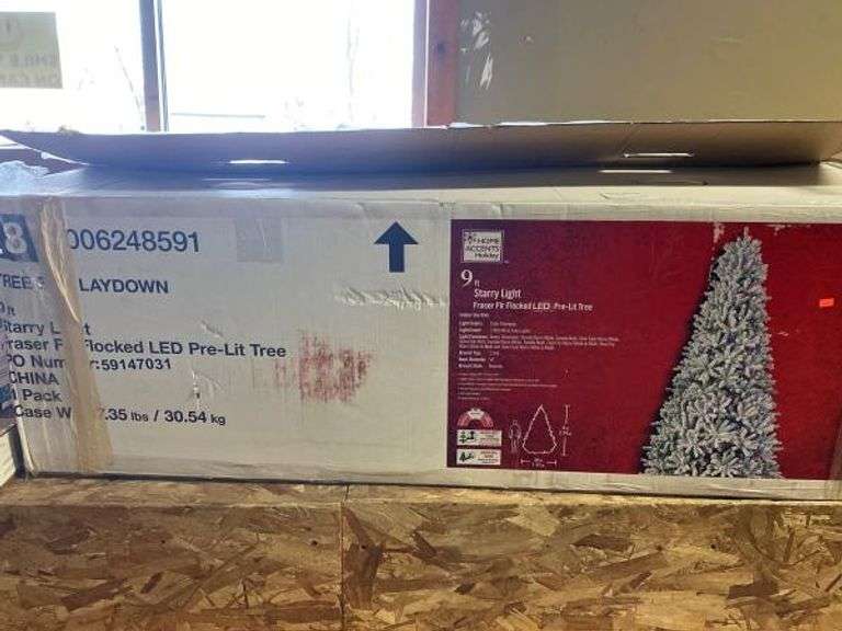 Home Accents Holiday 9 Ft. Pre-Lit LED Starry Light Flocked Artificial ...