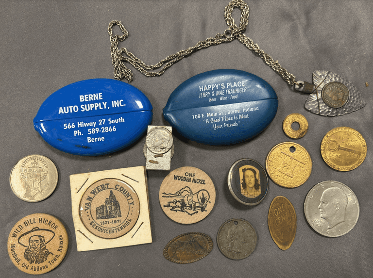 Assorted Tokens and Currency also Paper Envelopes - Metzger Property ...