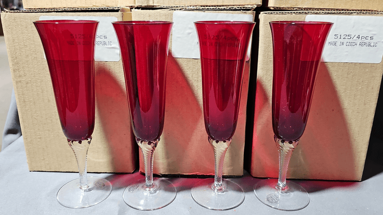 7 - Colony Ruby Red Glass Trumpet Champagne Flutes 4 PC. Ea. 8.5 ...