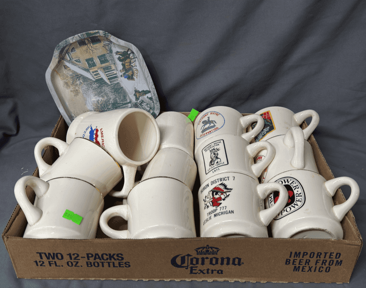 Mug assortment and tin tray - Metzger Property Services, LLC