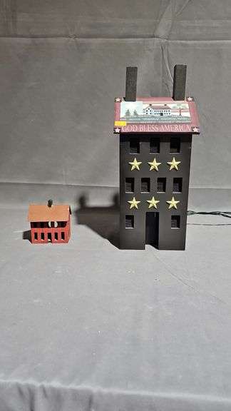 God Bless America Light Up House 14"x6", Mini Decor House 3.5"x3 ...