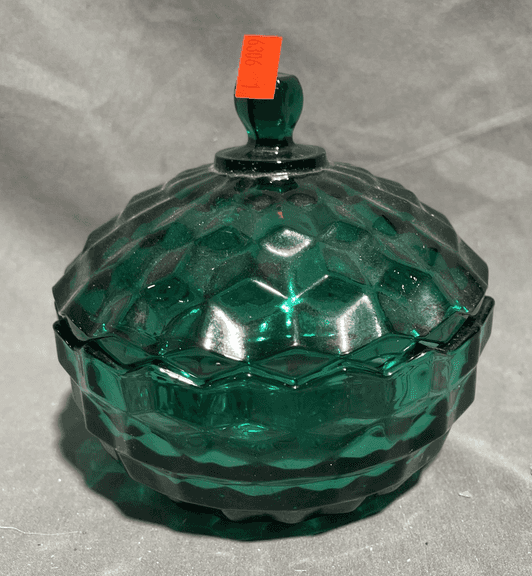 Green Pressed Glass Lidded Candy Dish 5" - Metzger Property Services, LLC