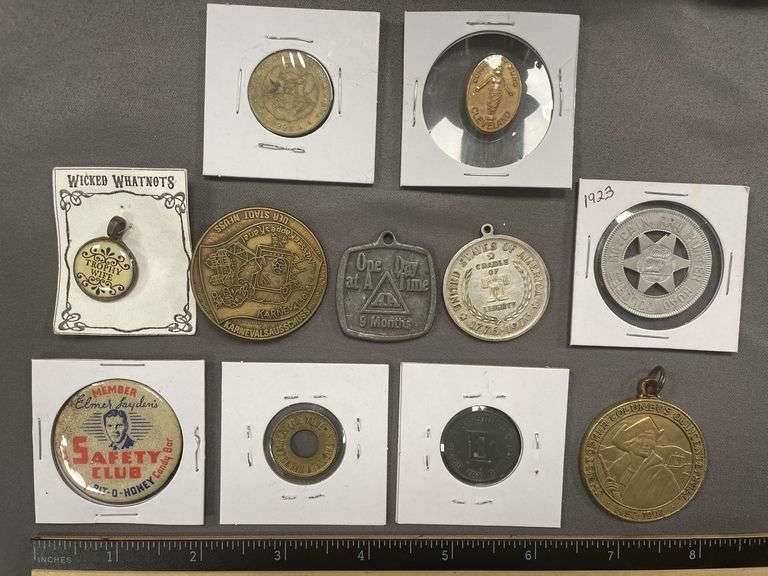 11 - Tokens, Pins, & Charms Including: Trophy Wife, But-O-Honey Layden ...