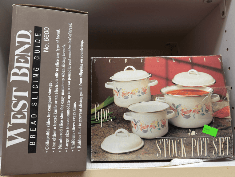 West Bend Bread Slicing Guide, 6 pc Stock Pot Set - Metzger Property ...