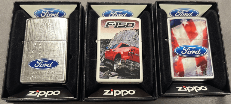 3- Zippo Collector Ford Lighters (seal not broken) - Metzger Property ...