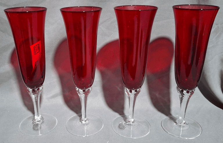 4 - Colony Ruby Red Glass Trumpet Champagne Flutes - Metzger Property ...