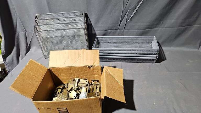Wire Mesh Paper Organizer, (4) Wire Mesh Drawer Organizers, Hinge ...
