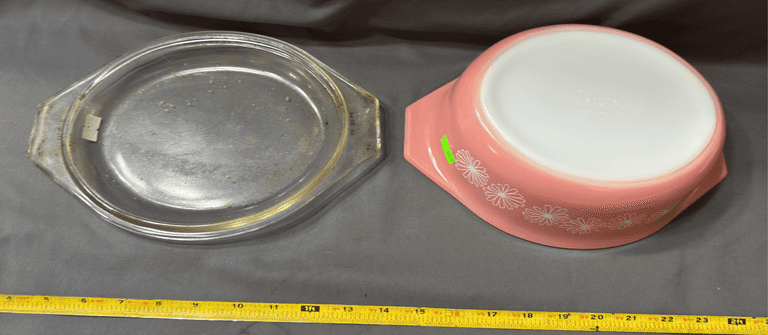 Pyrex pink daisy dish with lid 1 1/2qt - Metzger Property Services, LLC