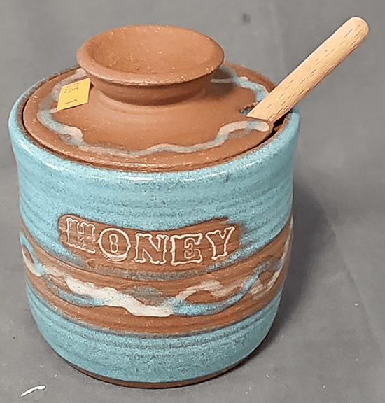 Earthenware Honey Jar with Wood Spoon 4" - Metzger Property Services, LLC