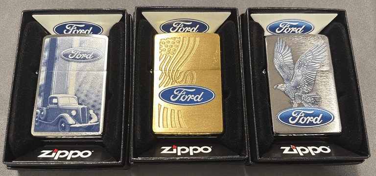 3- Zippo Collector Ford Lighters (seal not broken) - Metzger Property ...